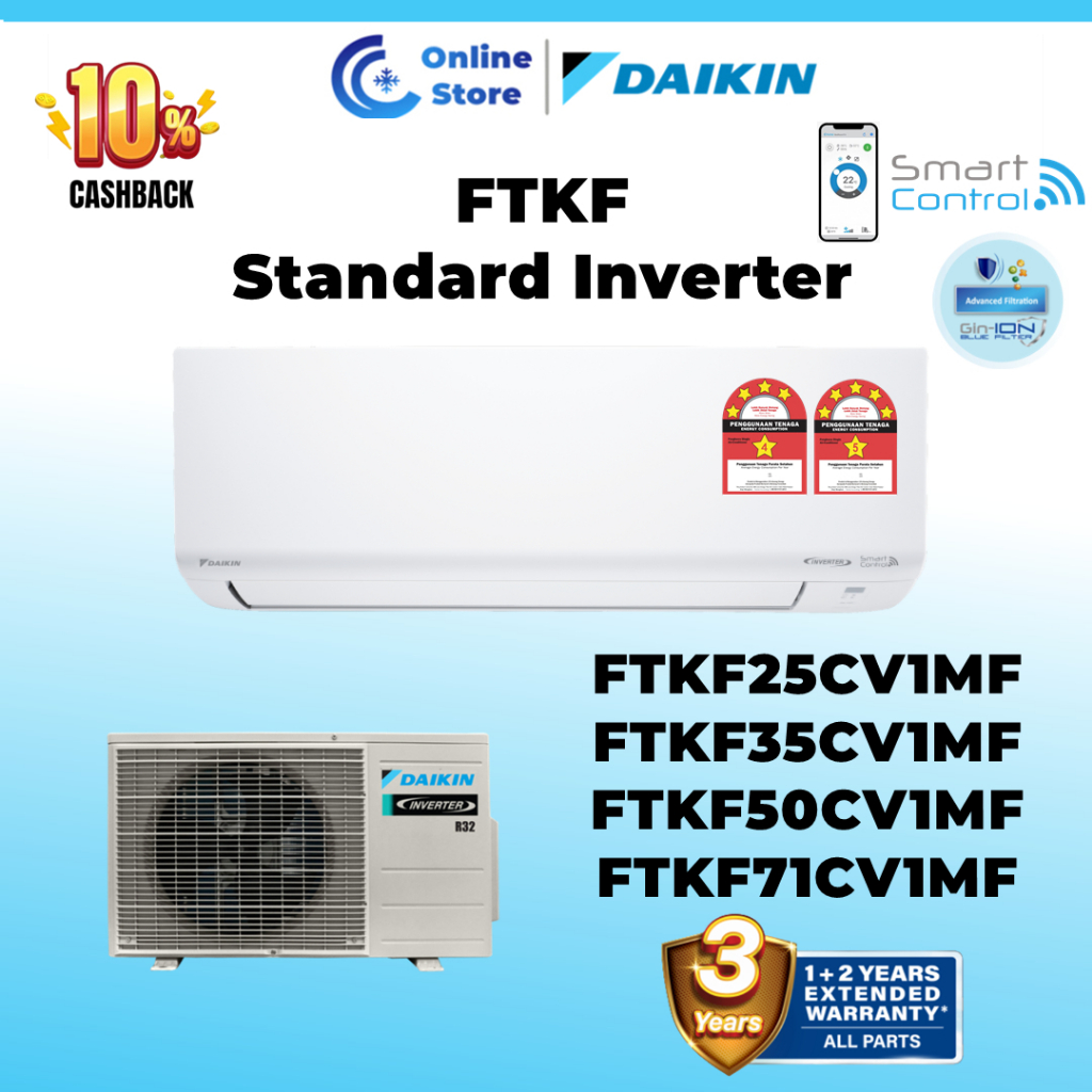 DAIKIN Inverter 1HP - 2.5HP FTKF Series FTKF25CV1MF FTKF35CV1MF ...