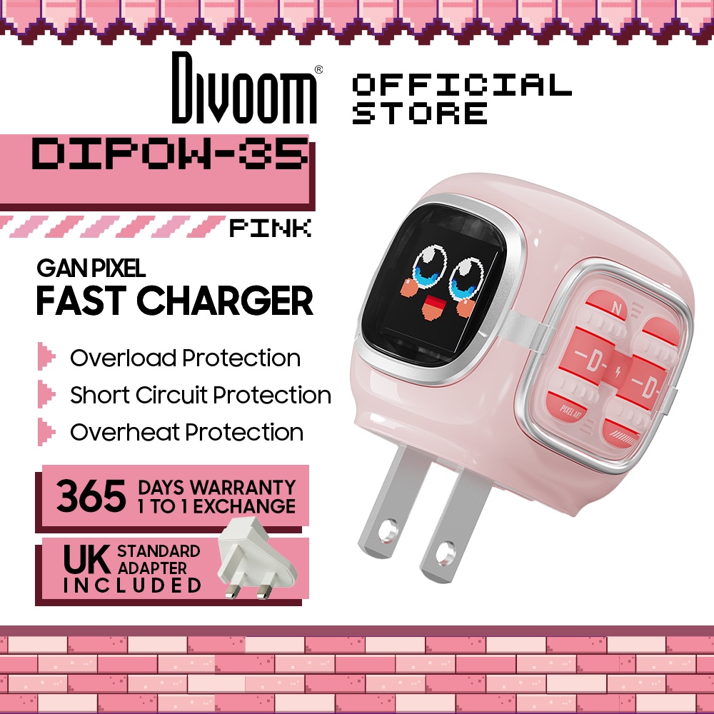 Divoom DIPOW-35 Cloud Pink GaN Pixel Fast Charger 35W High-Speed ...