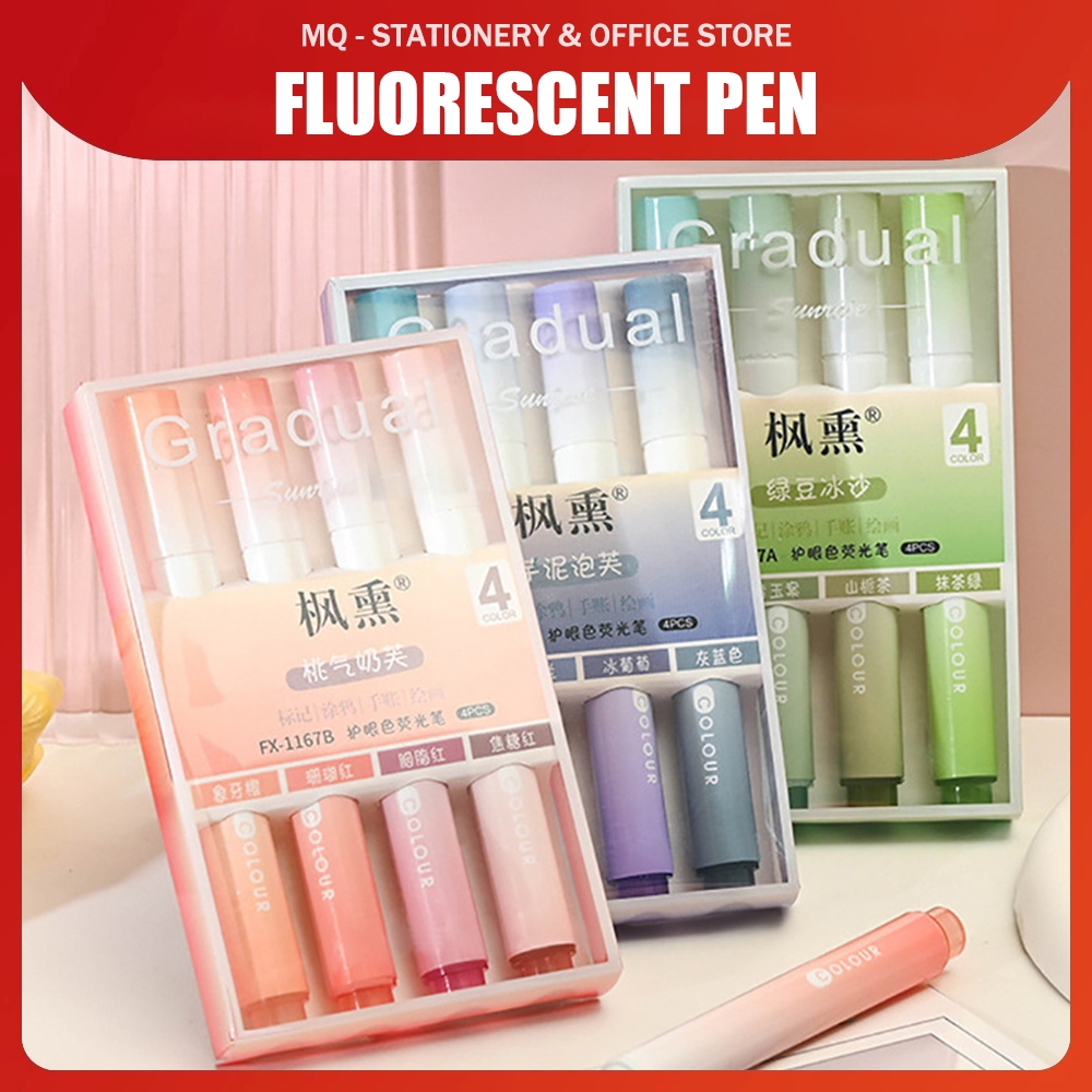 4Pcs/Box Eye Protection Slant Head Highlighter Pen Student Gradient ...