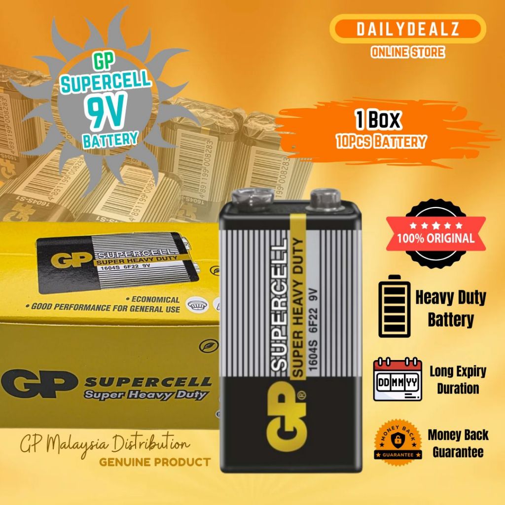 GP Supercell Heavy Duty Long Lasting Durable Original 9V Square Battery ...