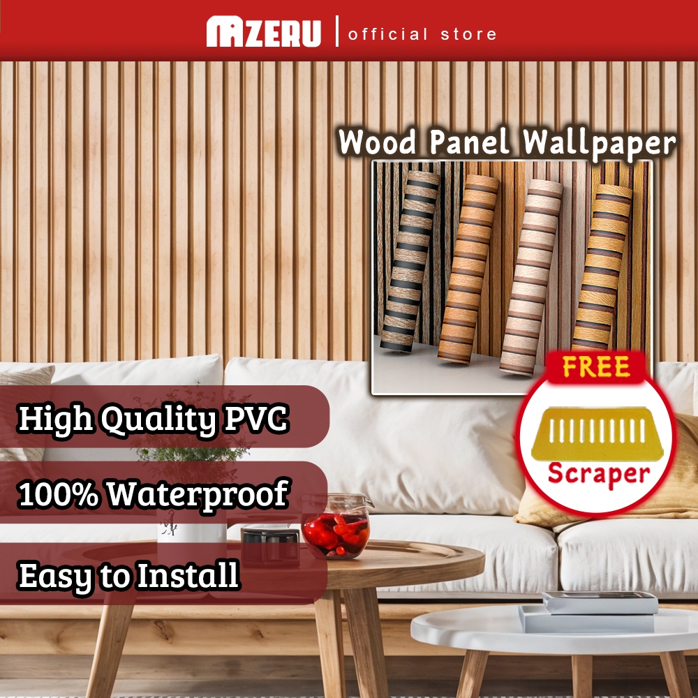 Mazeru - WOOD PANEL WALLPAPER Self-Adhesive 45cmx10 Meter Dinding Ruang ...