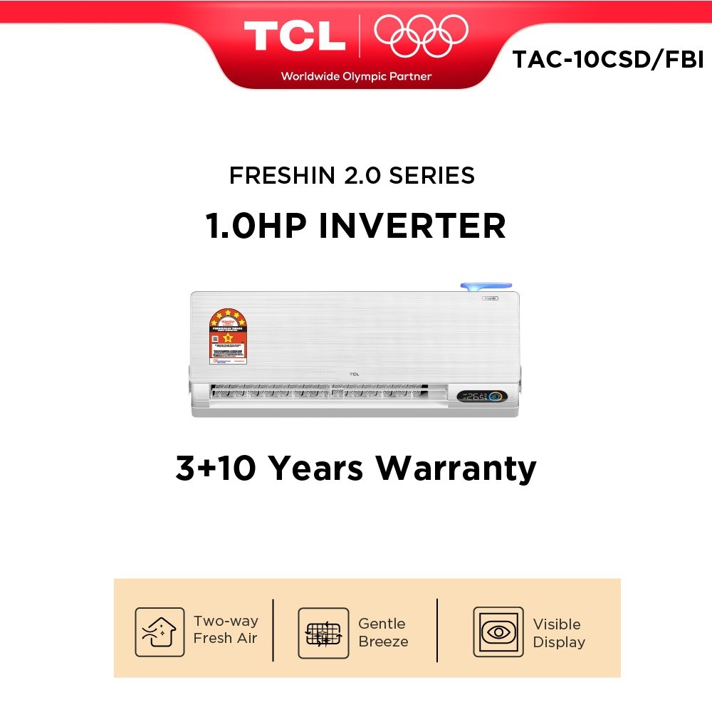TCL 1.0HP Inverter Air Conditioner 2-Way Fresh Air, Smart Control, 5 ...