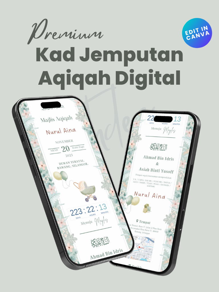 Kad Jemputan Aqiqah Digital | Template Canva Boleh Edit | Design Kad ...