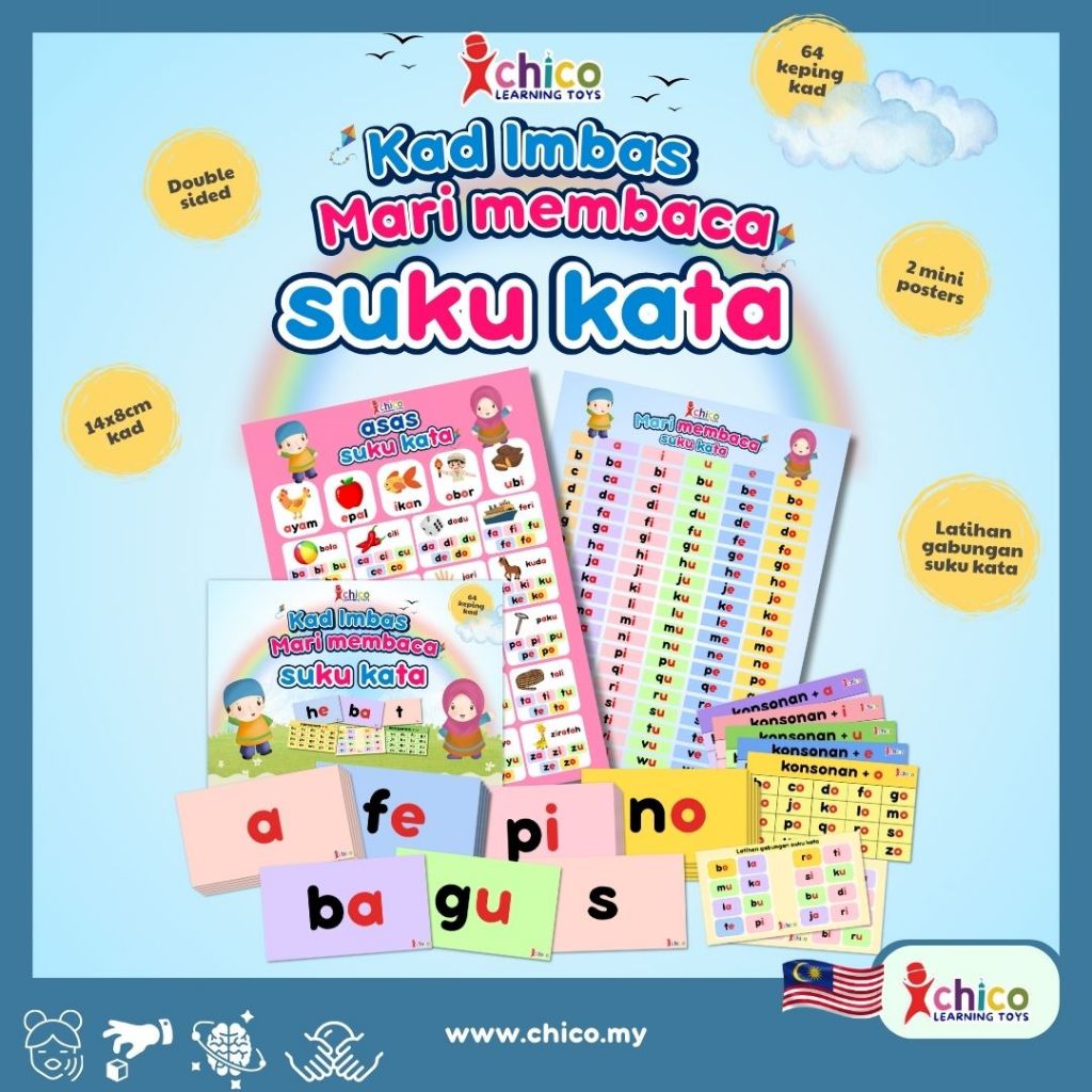 CHICO 64 Kad Imbas Mari Membaca Suku Kata Syllables Flashcards for kids ...