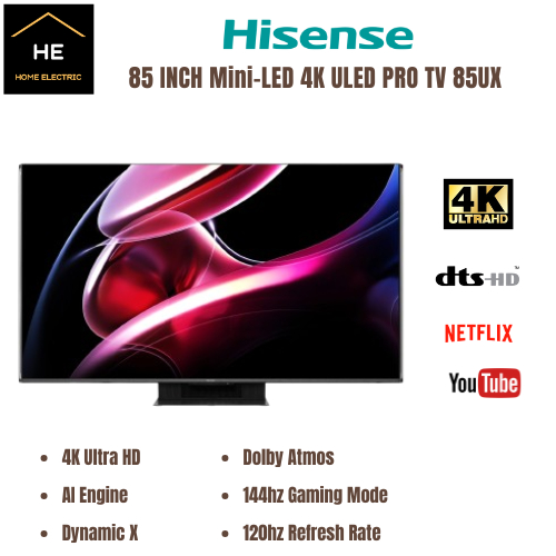 HISENSE 85 Inch 4K Mini-LED ULED Smart TV Televisyen 85UX | Shopee Malaysia