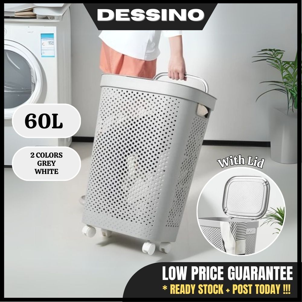 DESSINO 60L Japanese Laundry Basket With Wheels | Bakul Dobi Besar ...