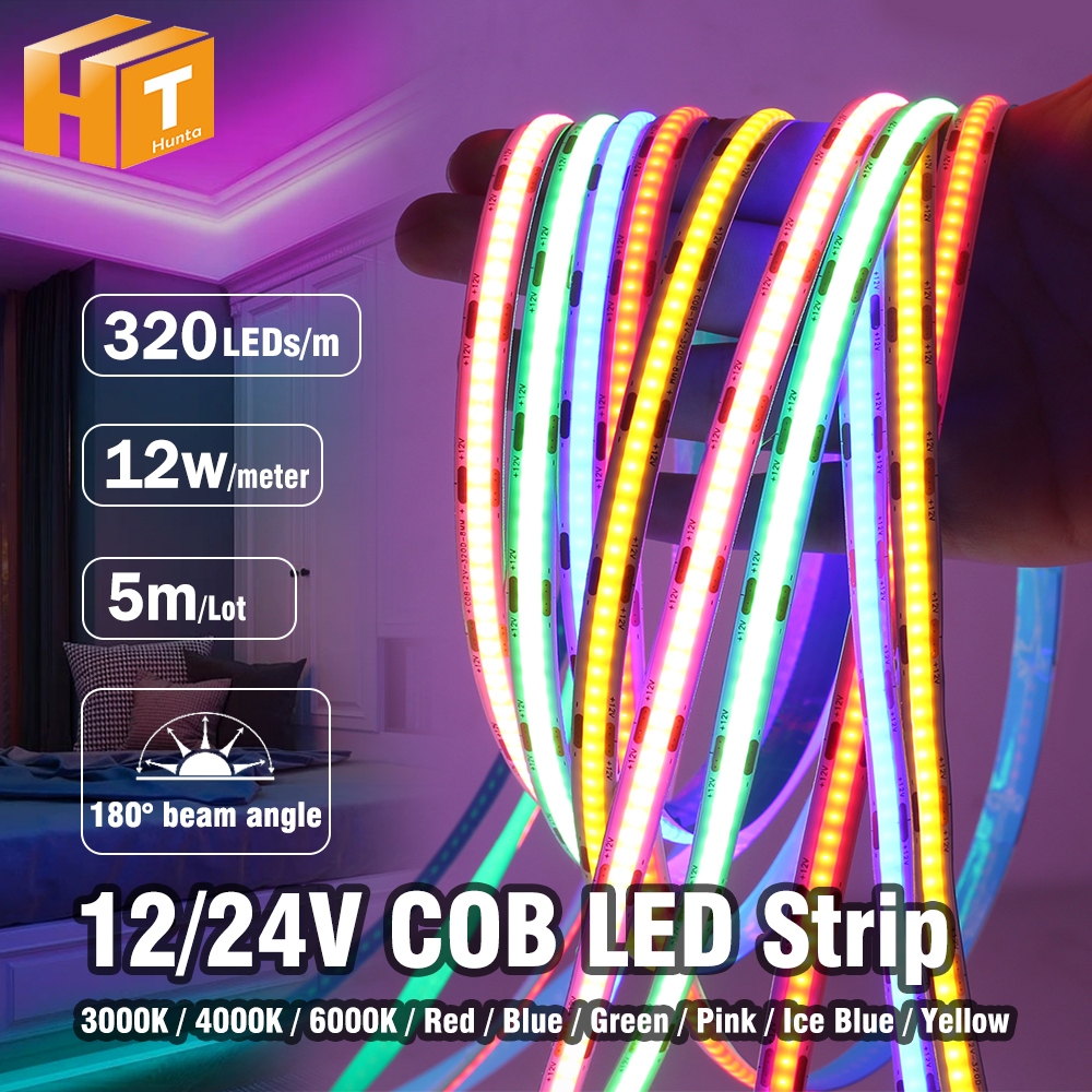 DC12V/24V COB LED Strip Light 320leds/m White/Red/Yellow/Pink/Green/Ice ...