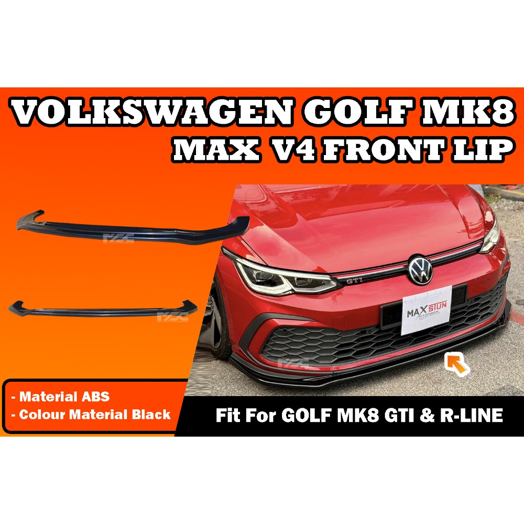 VOLKSWAGEN GOLF MK8 GTI R LINE MAX V4 FRONT LIP BUMPER SKIRT LIP VW ...