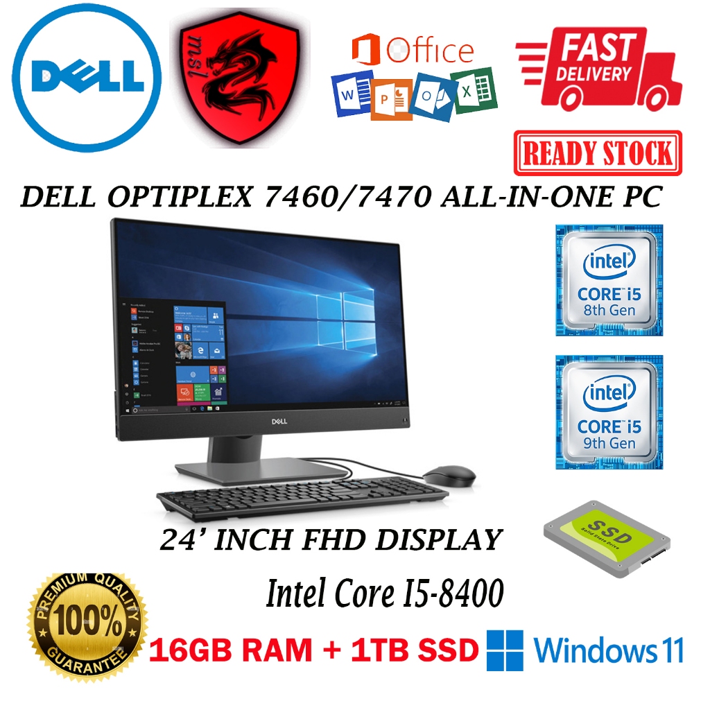DELL Optiplex 7470/7460 AIO PC 24' FHD IPS INTEL I5-9600/I5-8400/16GB ...