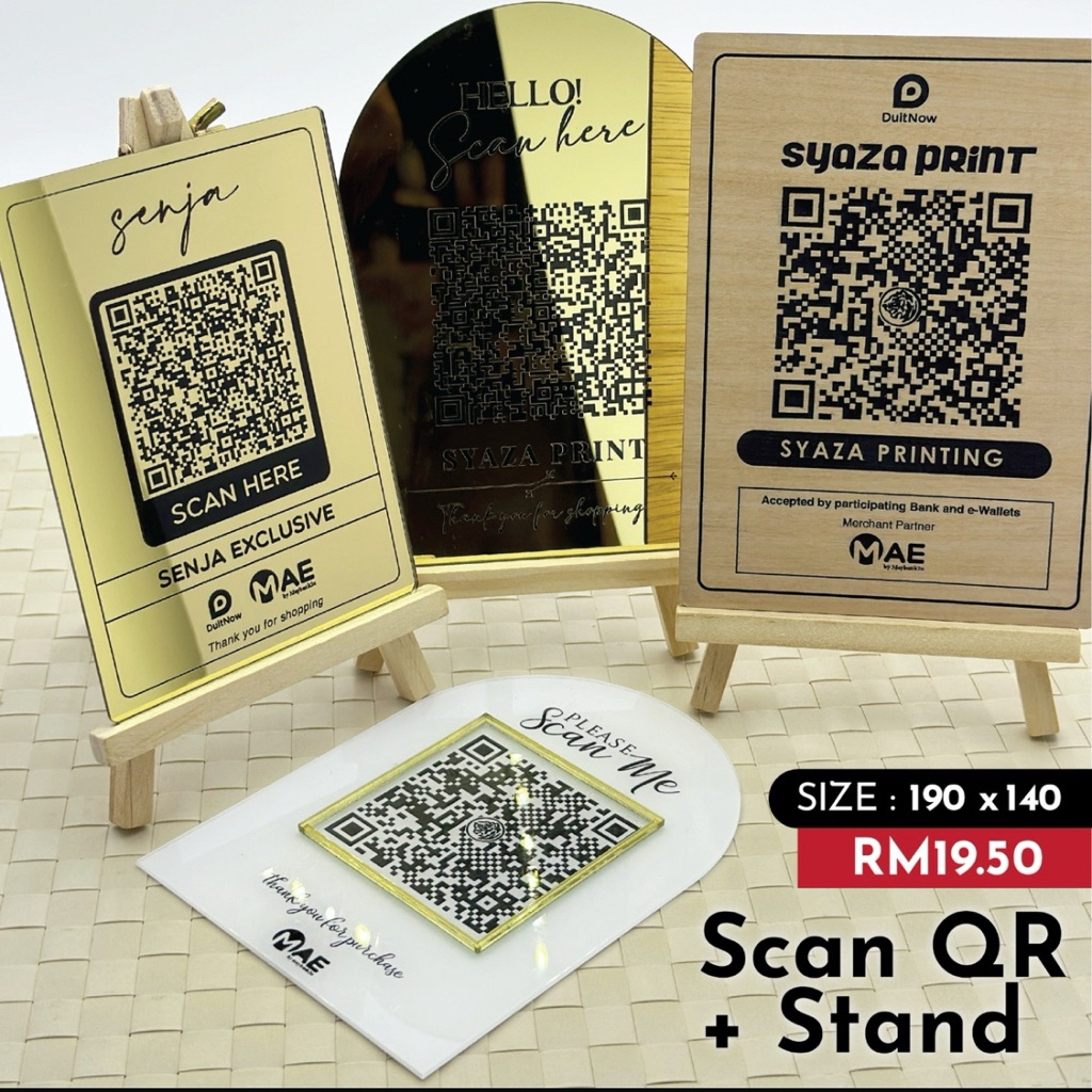 QR Code Kayu/ Arcylic Silver/Arcylic Gold/Arcylic Putih A6 Size Free ...