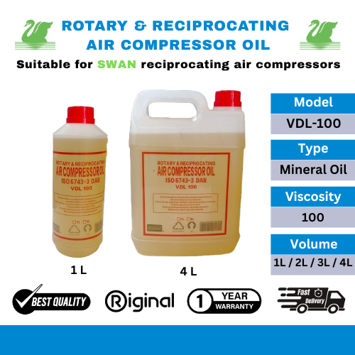 [ 1L / 2L / 3L / 4L ] Formula Air Compressor Oil for SWAN Reciprocating Air Compressor | Shopee ...