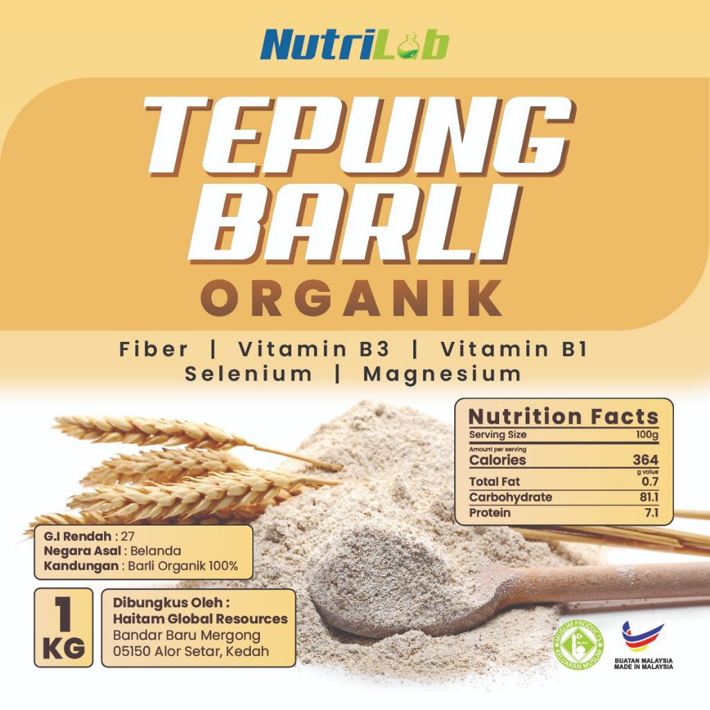 TEPUNG BARLI ORGANIK(1KG)PENGGANTI TEPUNG GANDUM RENDAH GLUTEN,TANPA ...