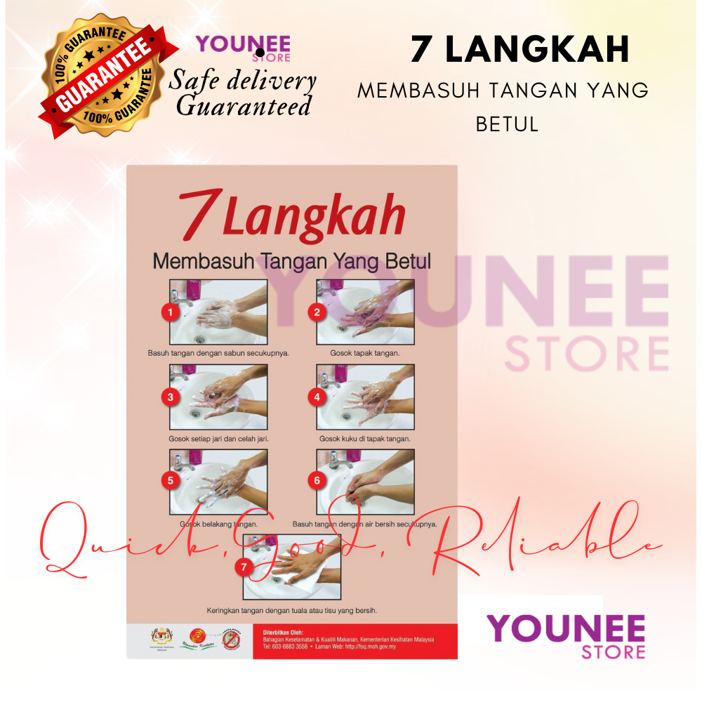 Poster 7 Langkah Membasuh Tangan Yang Betul – Panduan Kebersihan | A4 ...