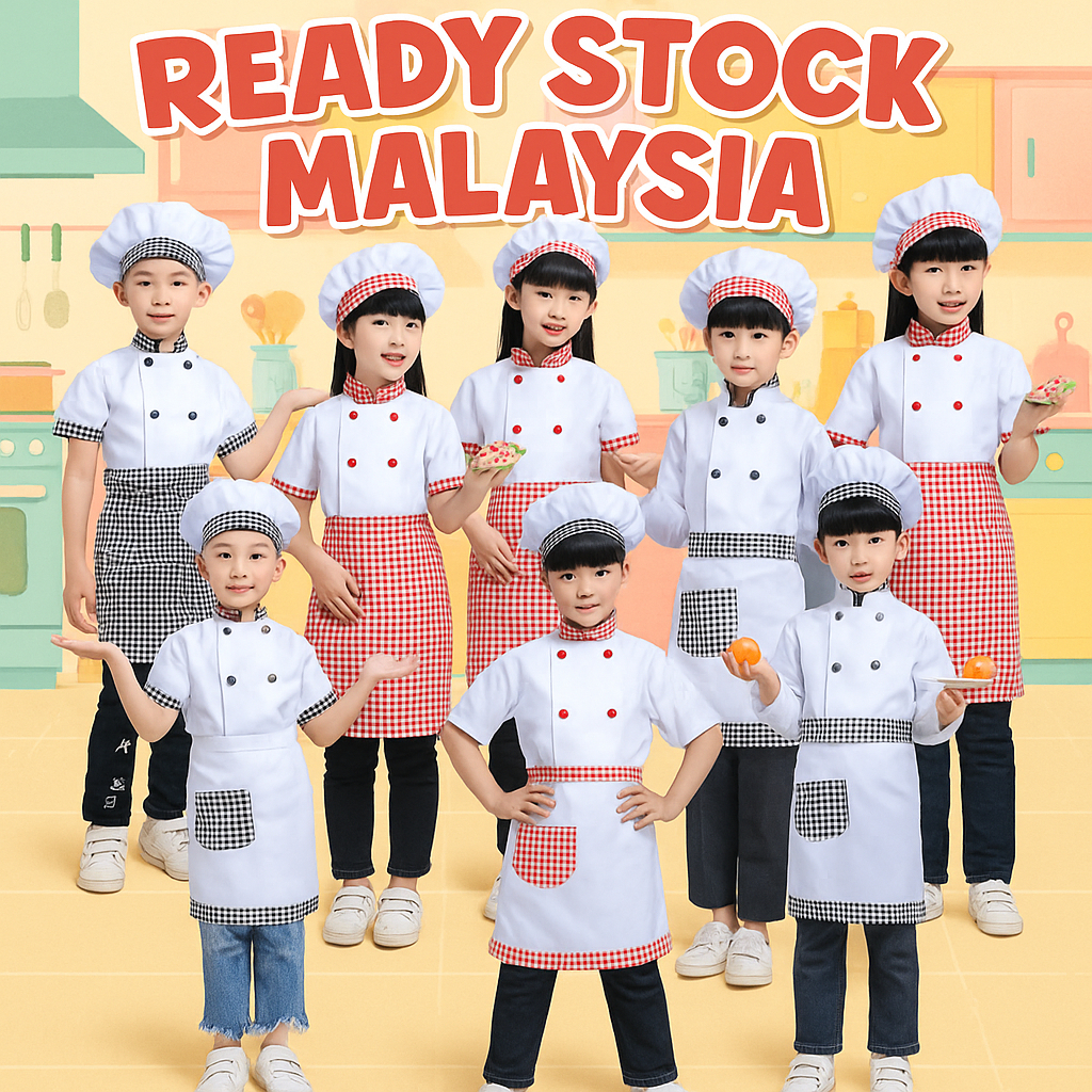 (Ready Stock) Kids Chef Costume Set Baby Boy Girl Kitchen Uniform Apron ...
