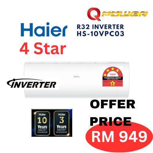 Haier 4 Star Inverter 1.0HP Air Cond Series HS-10VPC03 | Shopee Malaysia