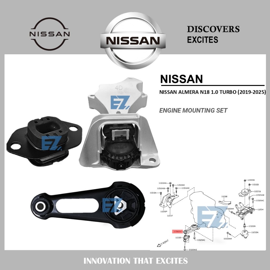 [3 IN 1] - ENGINE MOUNTING SET NISSAN ALMERA N18 1.0 TURBO 2019-2025 ...