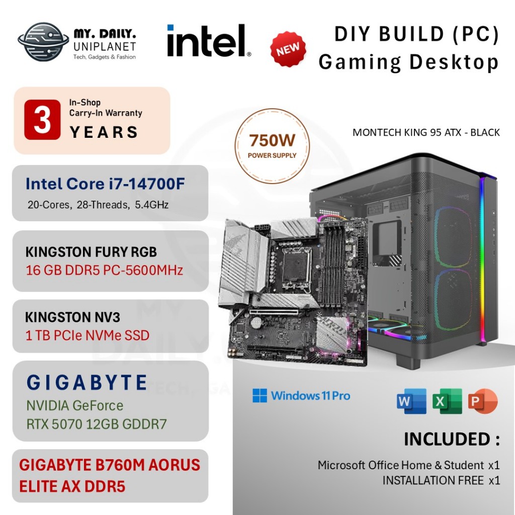(MY).UNI DIY CUSTOMIZE GAMING PC PACKAGE ( I7-14700F, 16GB DDR5 RAM ...
