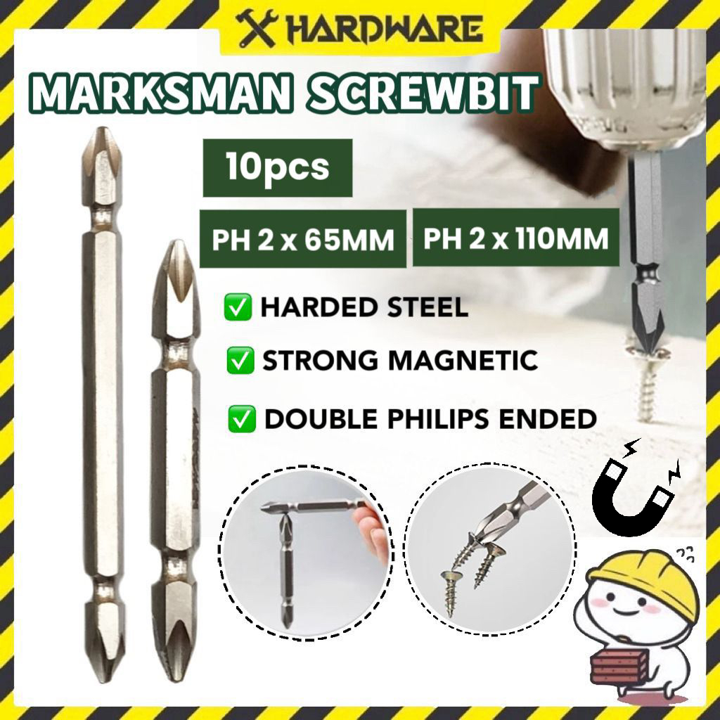 [10PCS] PH2 x 65MM/PH2 x 110MM MARKSMAN MAGNETIC SCREWBIT (++)/DRILL ...