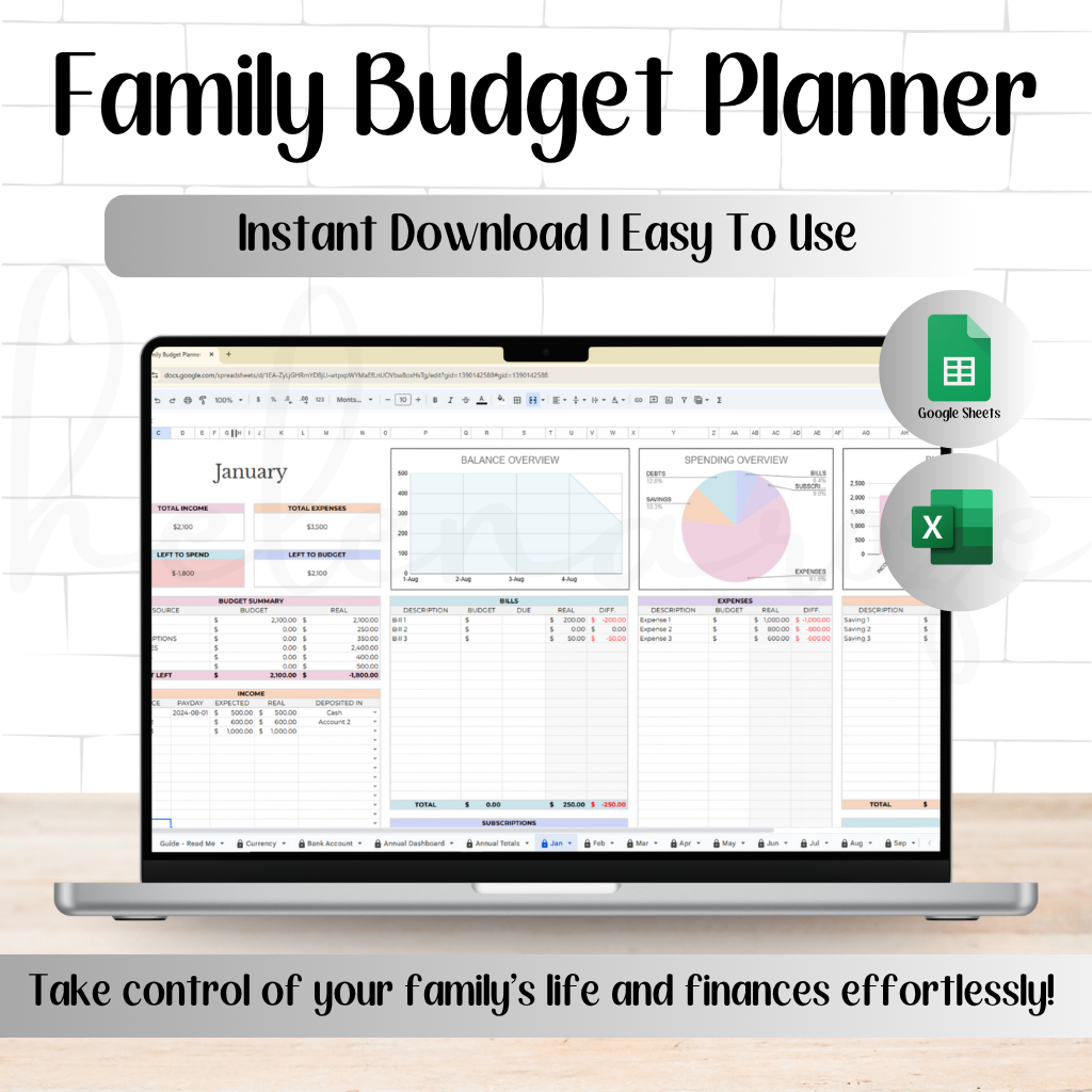 Family Budget Planner, Google Sheets Spreadsheets Excel Financial ...