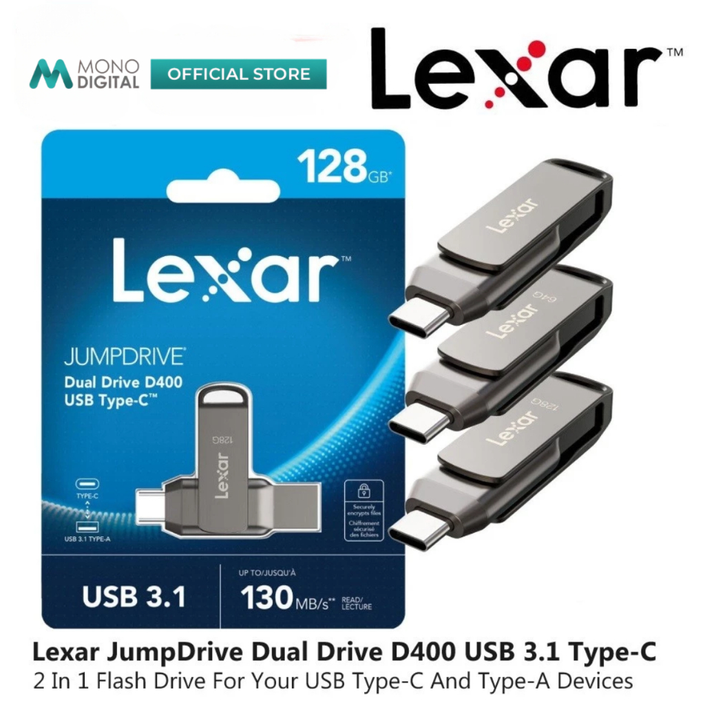 LEXAR JUMPDRIVE DUAL DRIVE D400 USB 3.1 TYPE-C OTG FLASH DRIVE FLASH ...