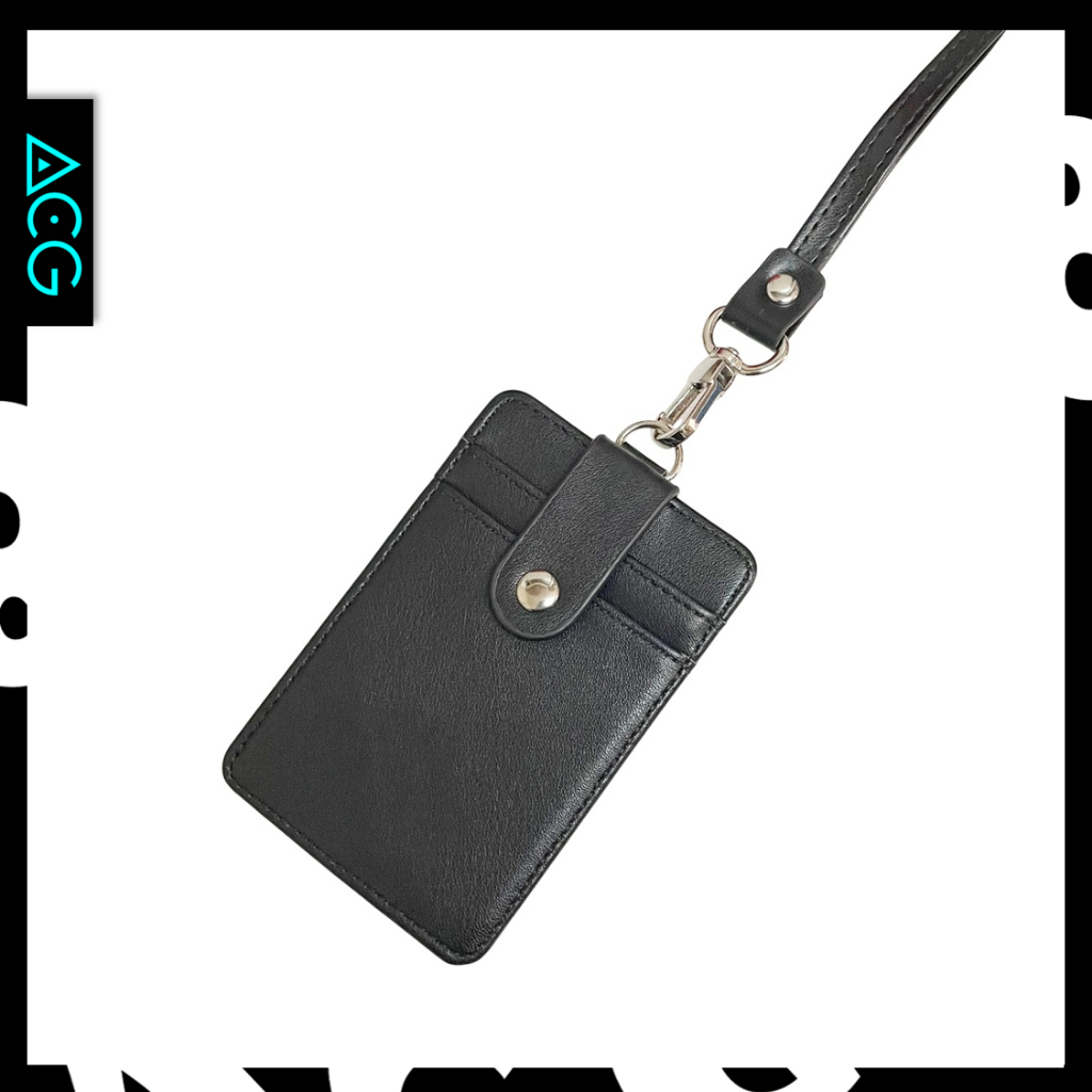 ACG•88 ID Card/IC Card Holder With Neck Lanyard - PU Leather 3 Pockets ...