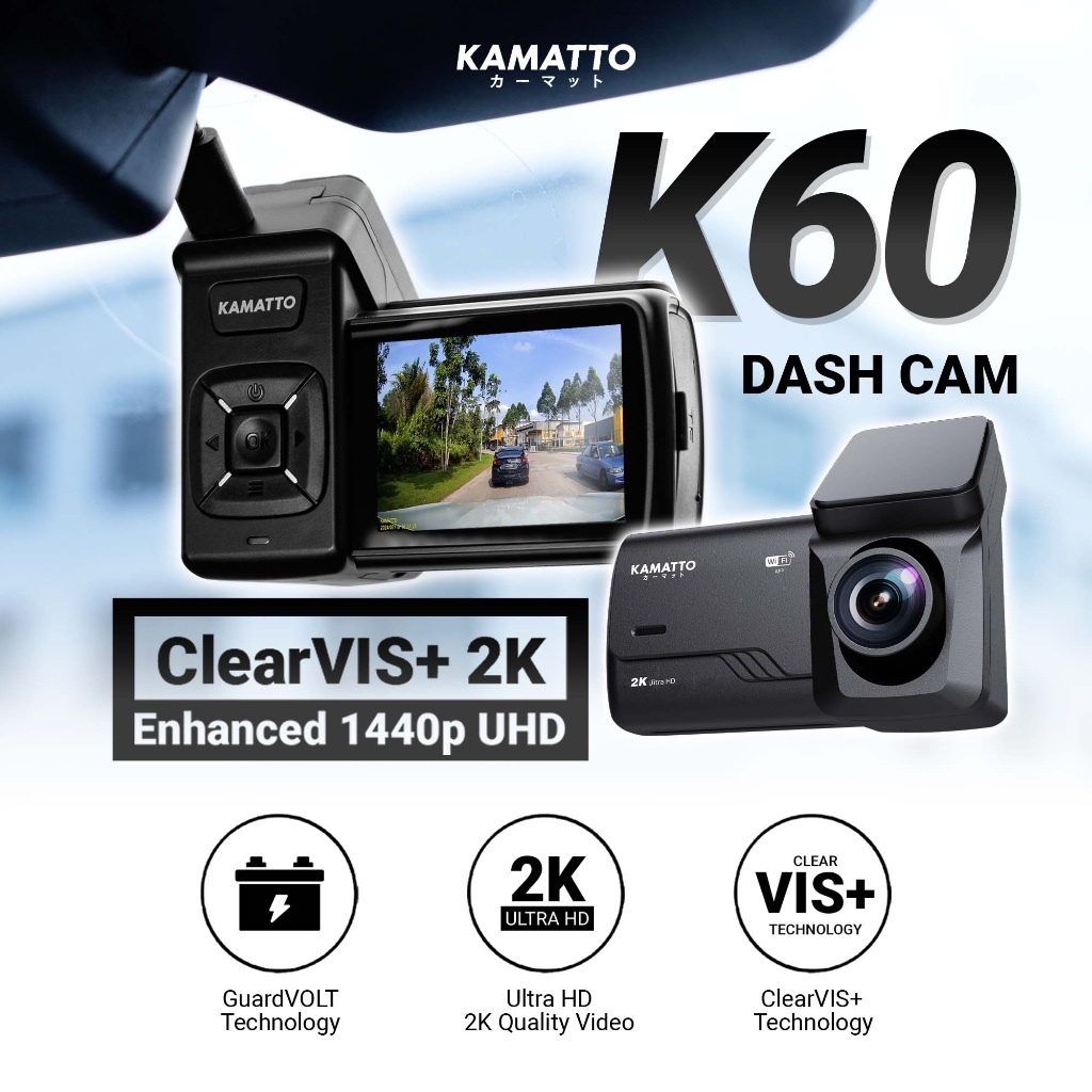 [FREE WIRE KIT] Kamatto Dashcam K60 2K 1440P Ultra HD WIFI APP Parking Surveillance With Screen ...