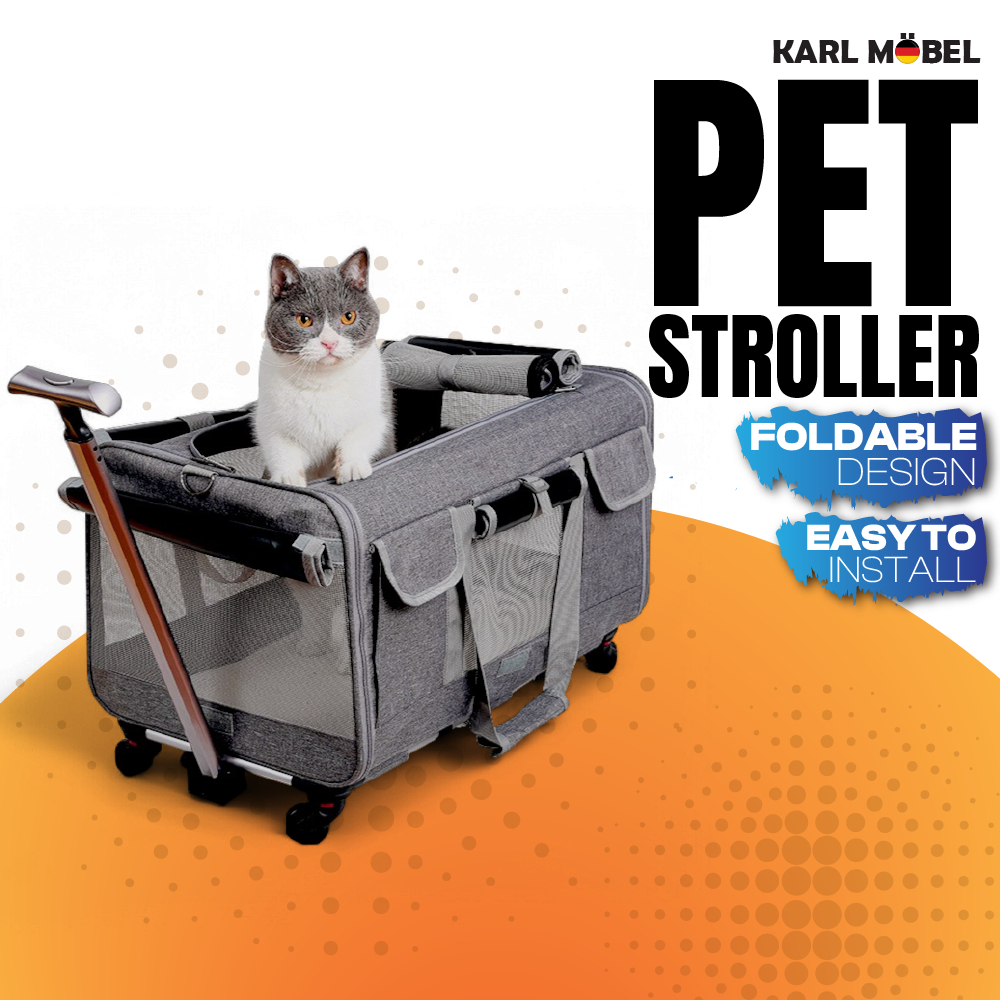 Pet stroller dog cat travel carrier trolley Troli kucing foldable puppy ...