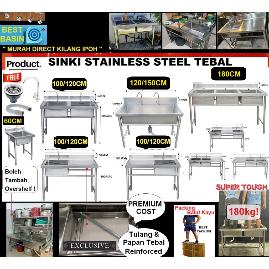 SUS BASIN COMMERCIAL SINK /SINKI BASUH CUCI/不锈钢洗盘槽SINGLE/DOUBLE/ WITH ...