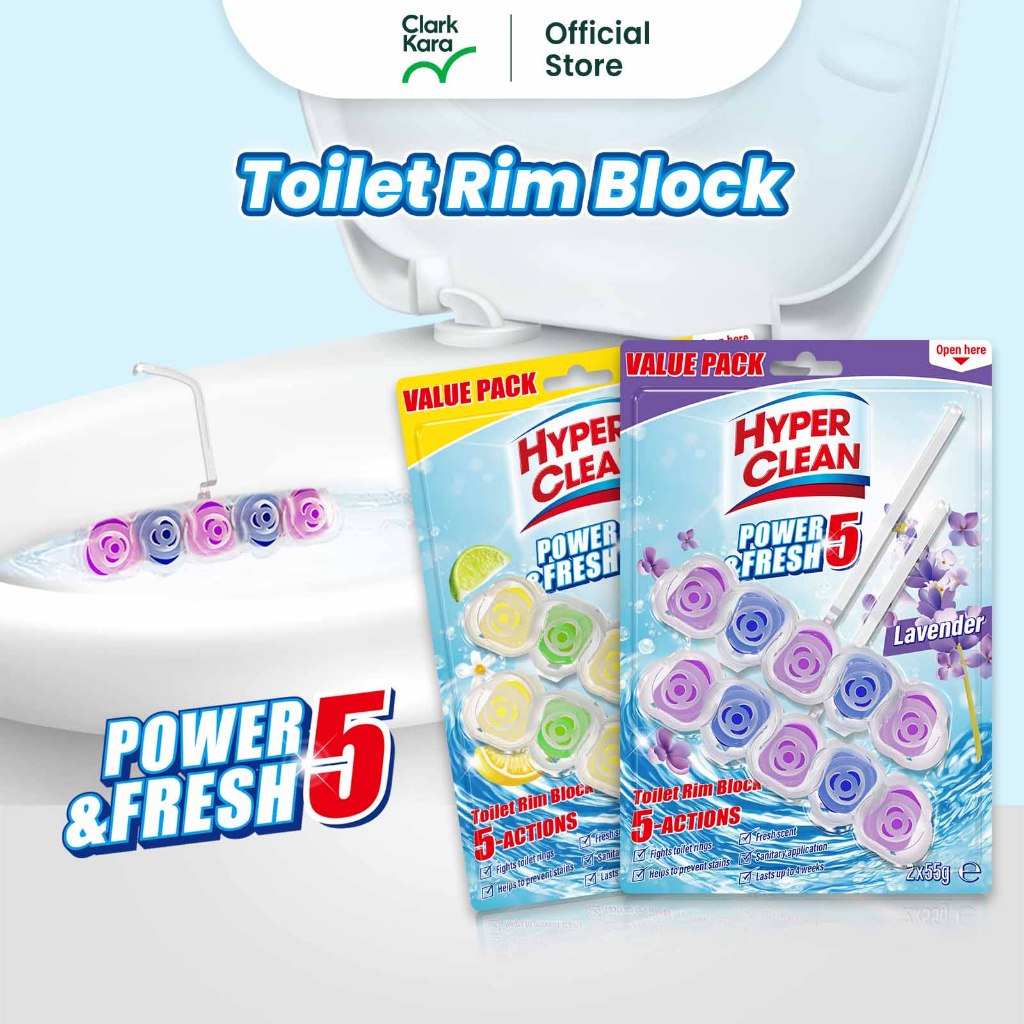 HYPERCLEAN 2PK Toilet Rim Blocks | 5-in-1 Hanging Toilet Bowl Cleaner ...