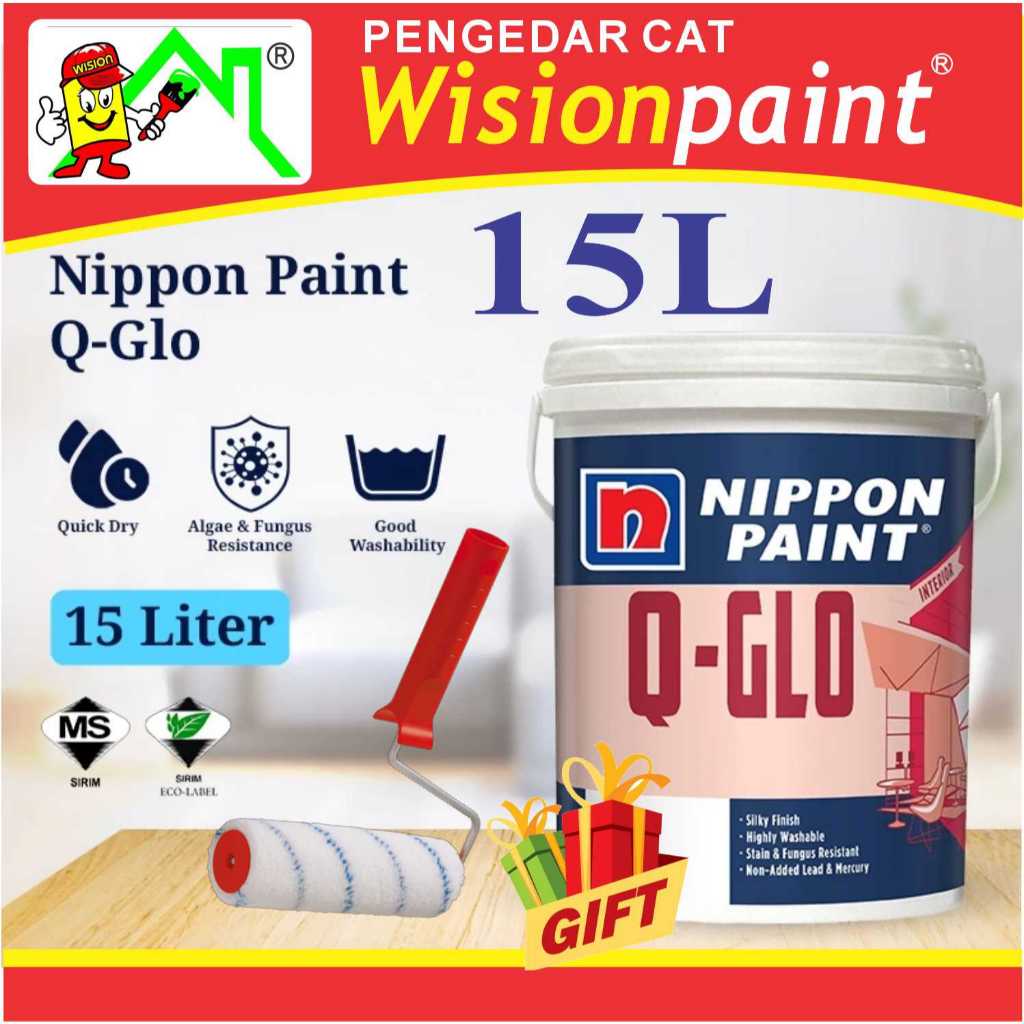 15L NIPPON PAINT ( Q-GLO ) INTERIOR SHEEN WASHABLE PAINT /CAT DINDING ...
