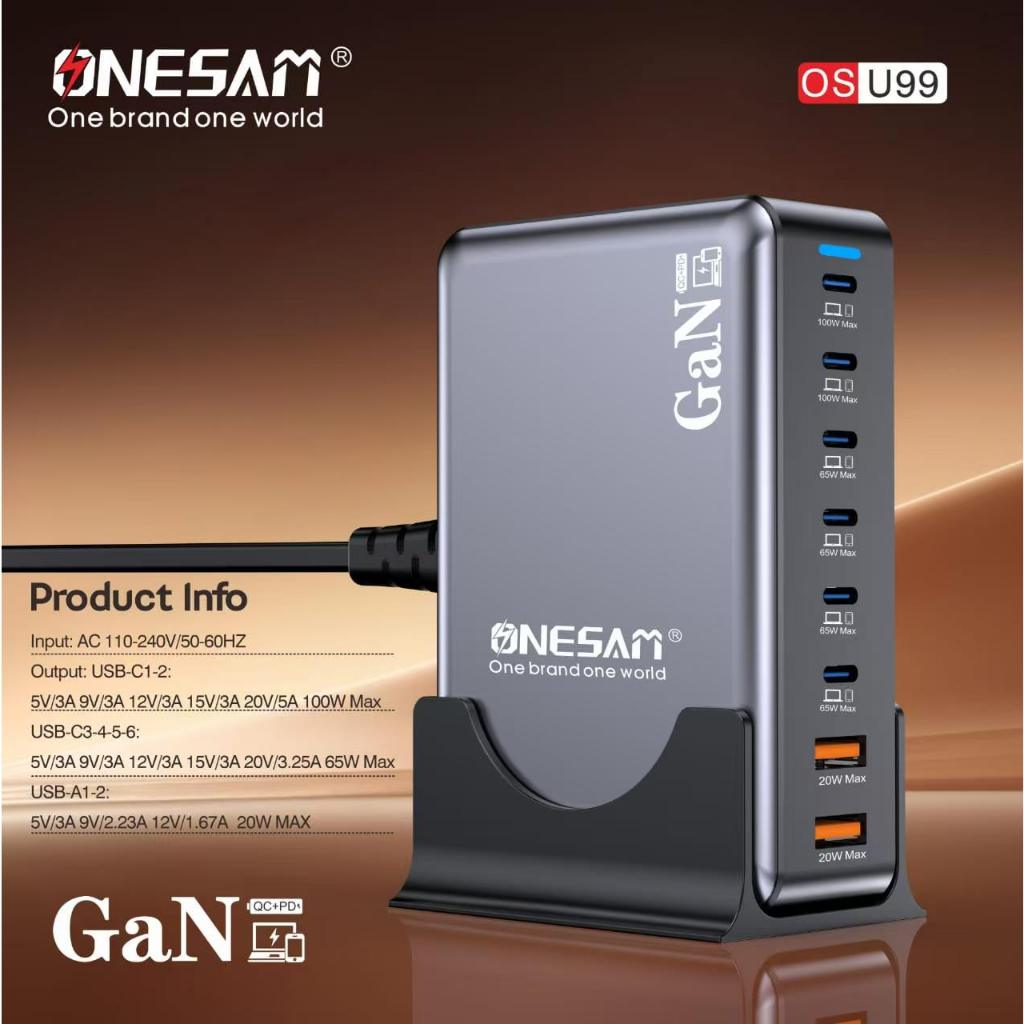 ONESAM OS-U99 200W GaN Desktop Charger / 4 PD 130W + 2 QC 20W / Super Fast Quick Charging / UK ...