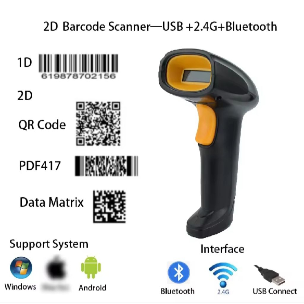 1D/2D QR Code Bluetooth Barcode Reader Wireless Barcode Scanner Support ...