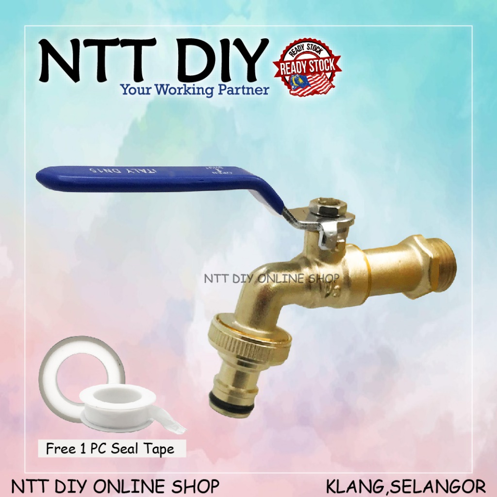 NTT DIY Heavy Duty Brass Ball Valve Bib Tap Wall Mounted Ball Tap Water ...
