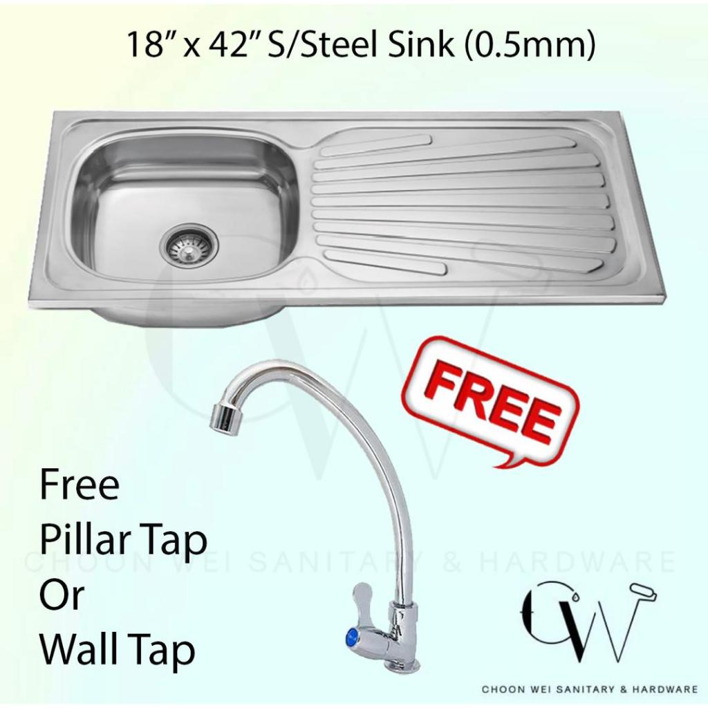 Sinki Dapur /Basin Sink /18'' X 42'' S/Steel Sink /0.5mm /Stainless ...