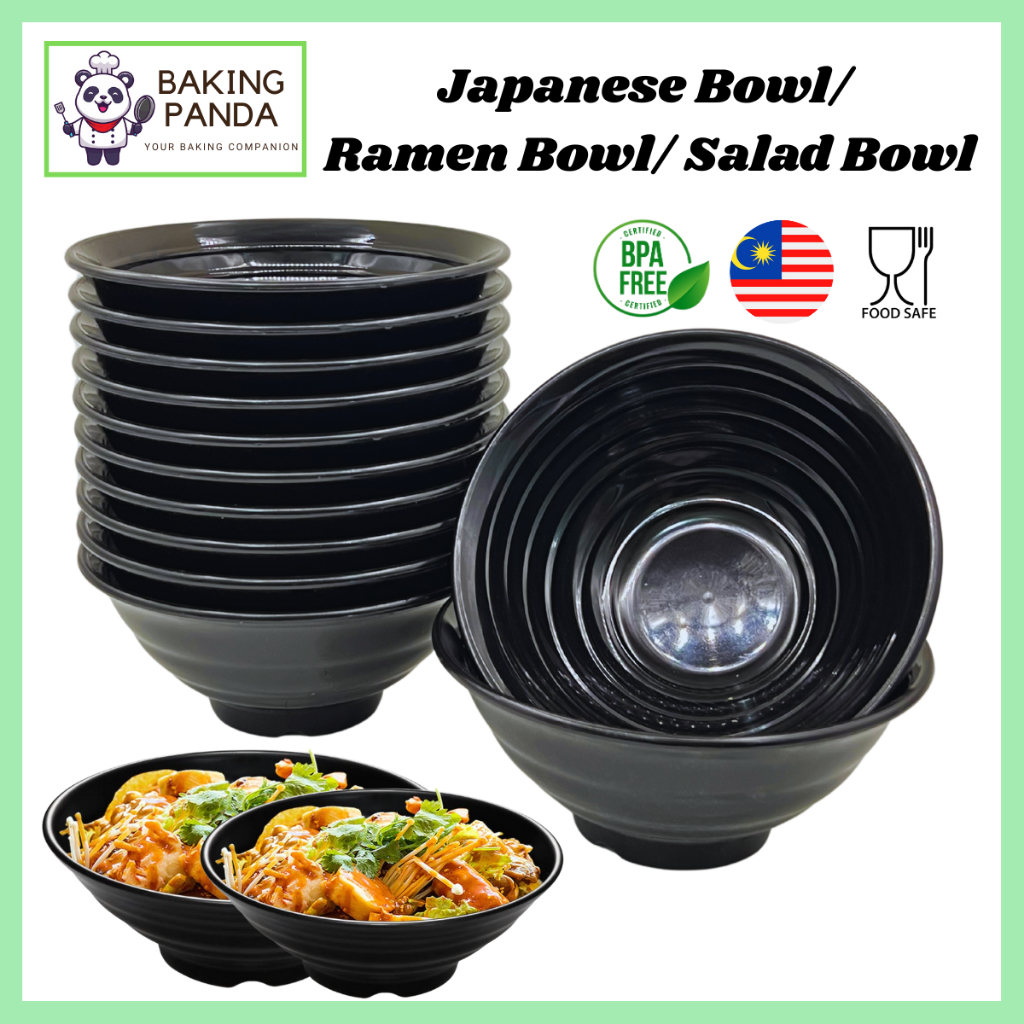 BakingPanda 7"Japanese Black Ceramic Bowl / Mangkuk Ramen/ Sup/Japanese ...