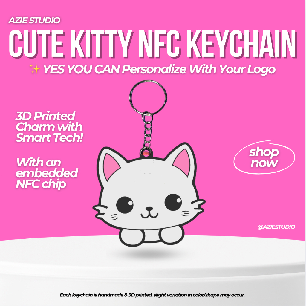 Cute 3D Printed Kitty NFC Keychain | Smart Name Tag Gift | Custom Cat ...
