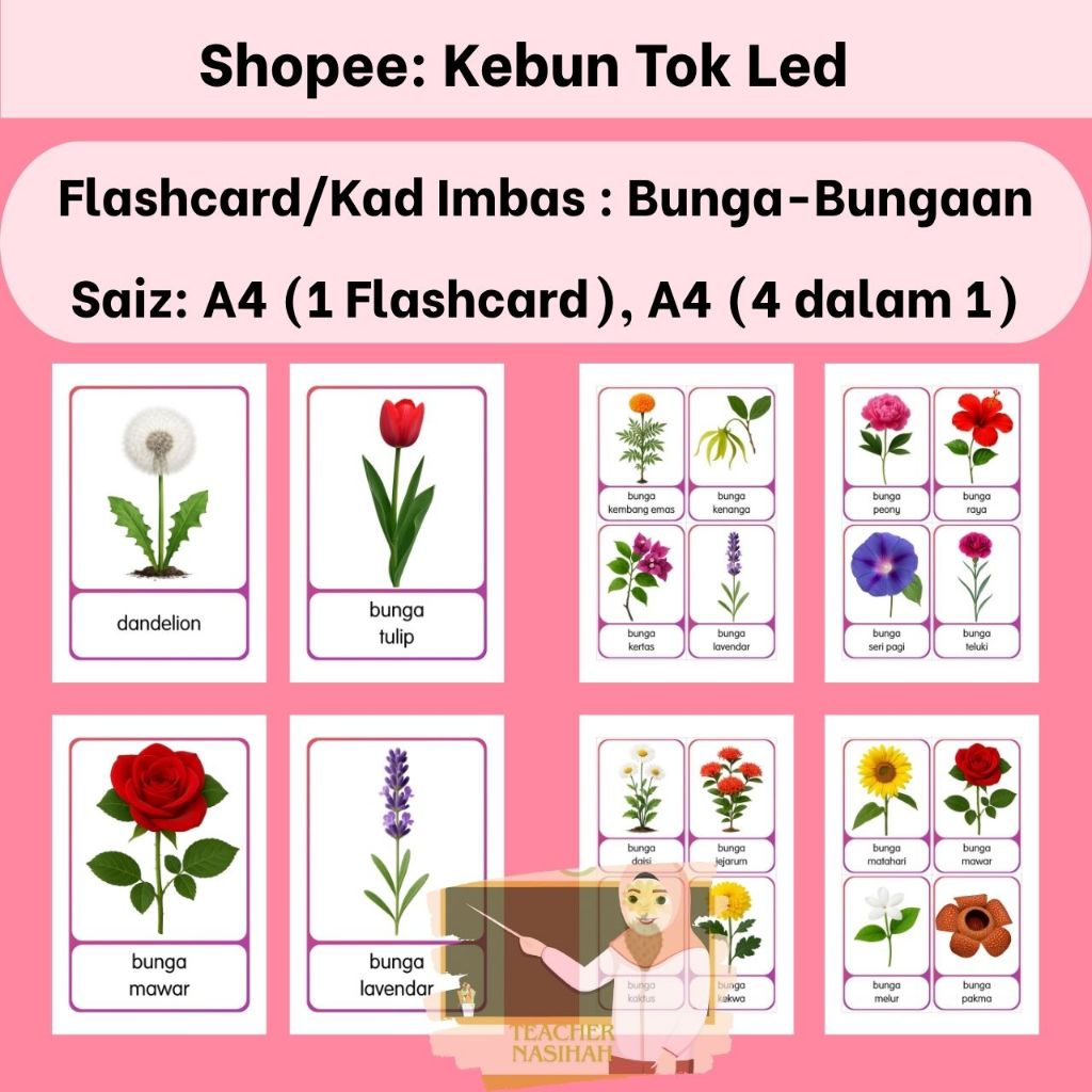 PDF: Flashcard | Kad Imbas | Bahasa Melayu | Tema Bunga-Bungaan | Ready ...