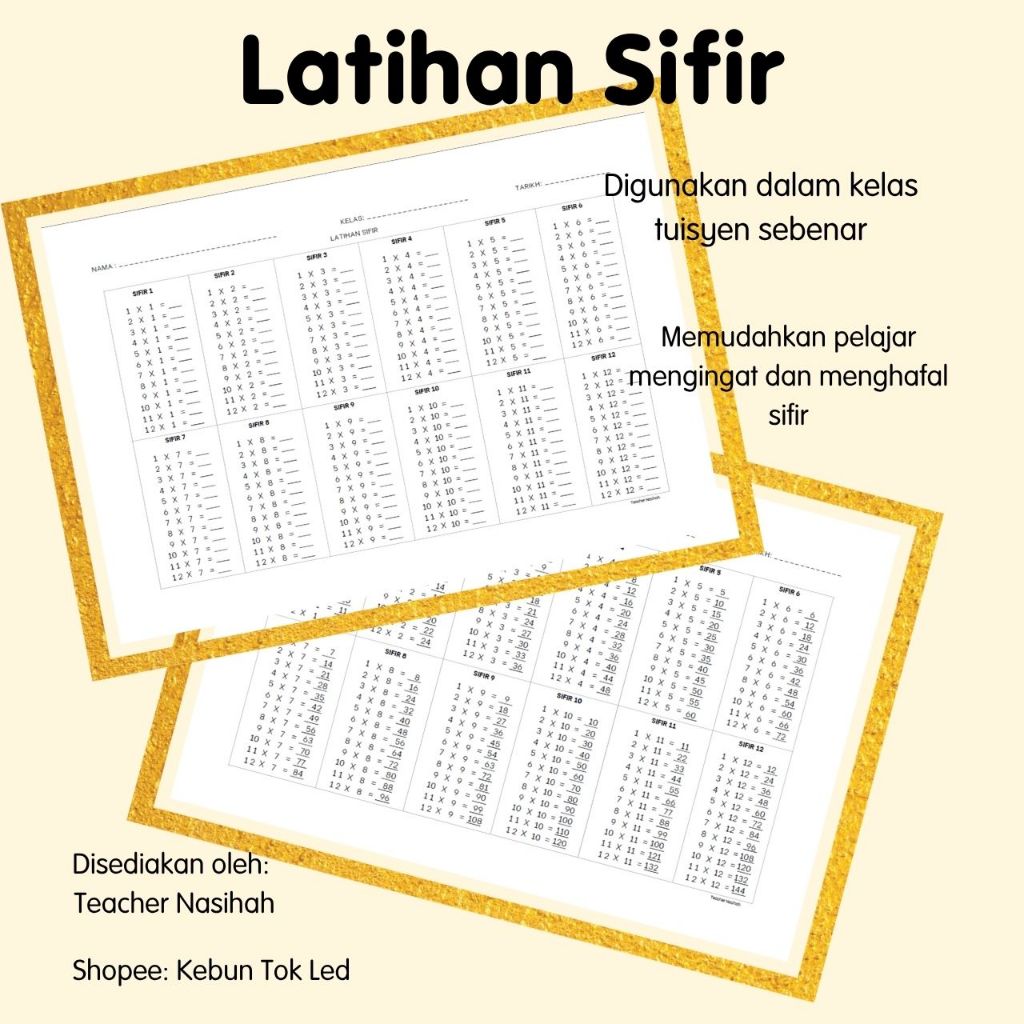 Latihan Sifir 1–12 + Jawapan | Format Klasik | PDF Cetak Sendiri | Shopee Malaysia