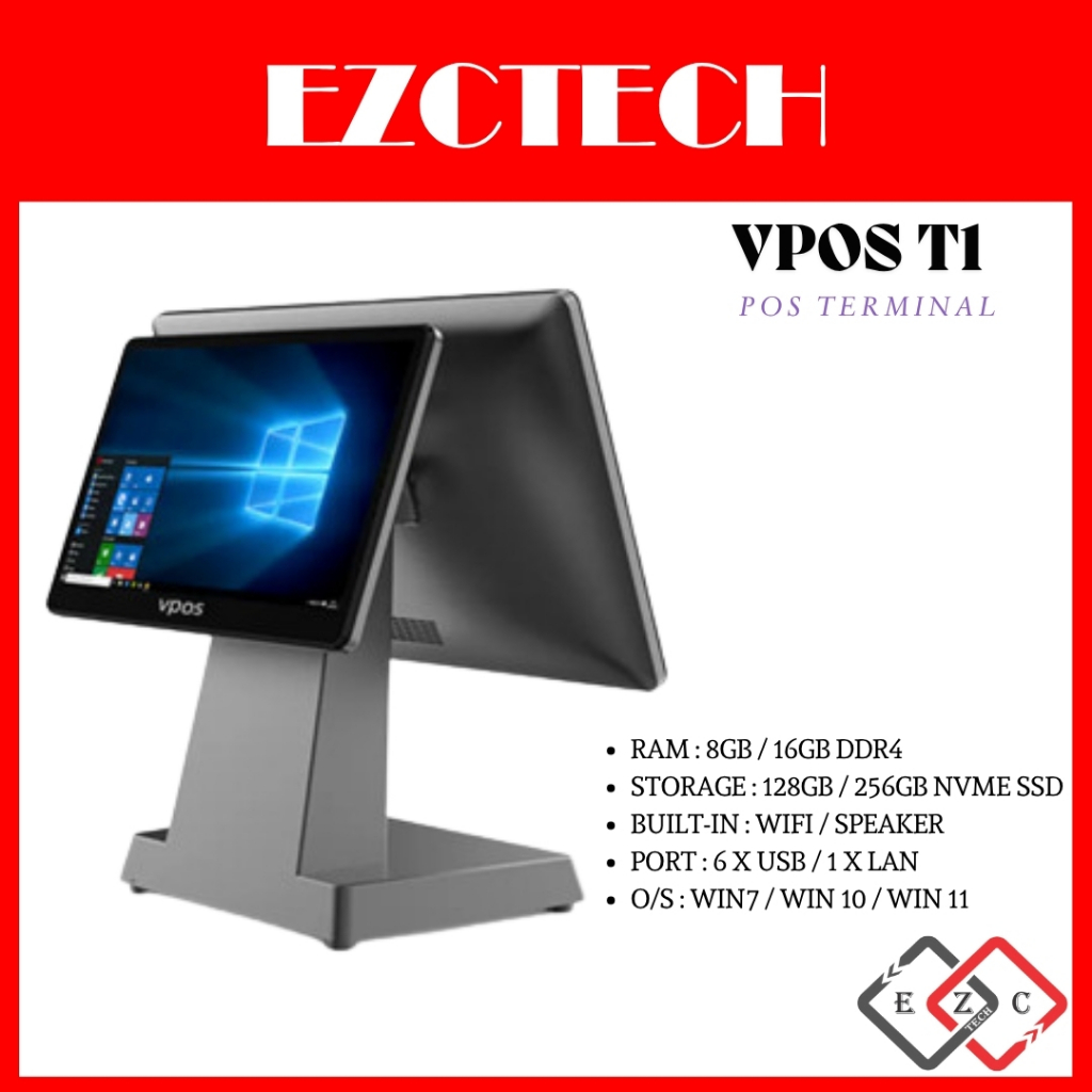 VPOS T1 15.6” + 11.6” Dualscreen i5 7TH Gen 16gb Ram+256Gb Win11 Pos ...