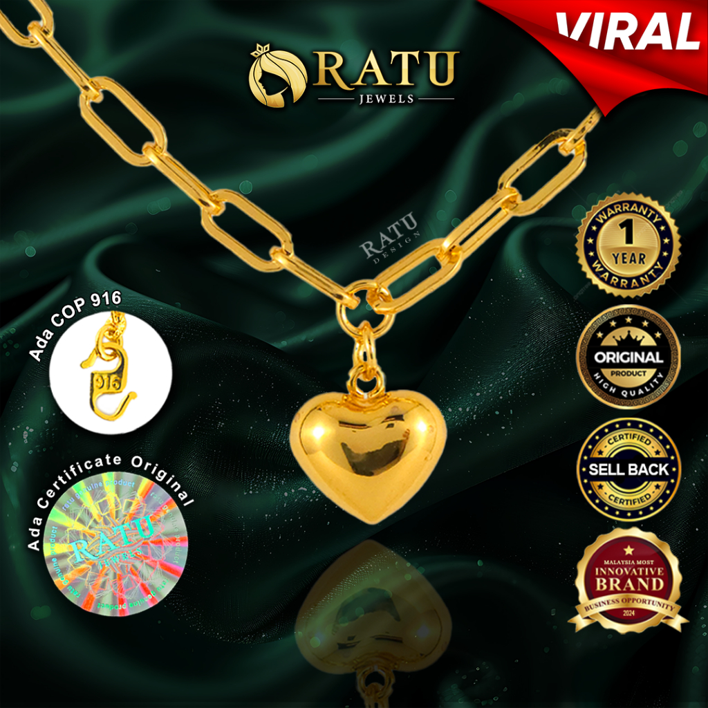 Rantai Leher (17.59g) Emas RATU Paper Clip Love 50cm Daily Wear Plated ...