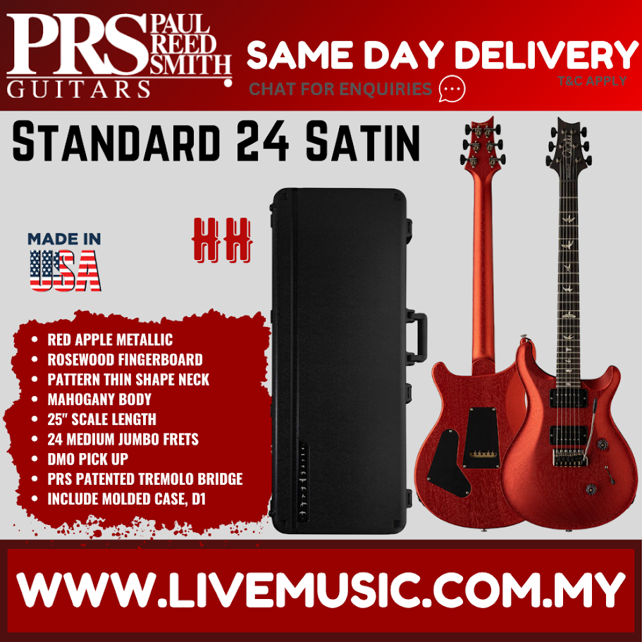 PRS Standard 24 Satin Electric Guitar, Red Apple Metallic / Pearl Black ...