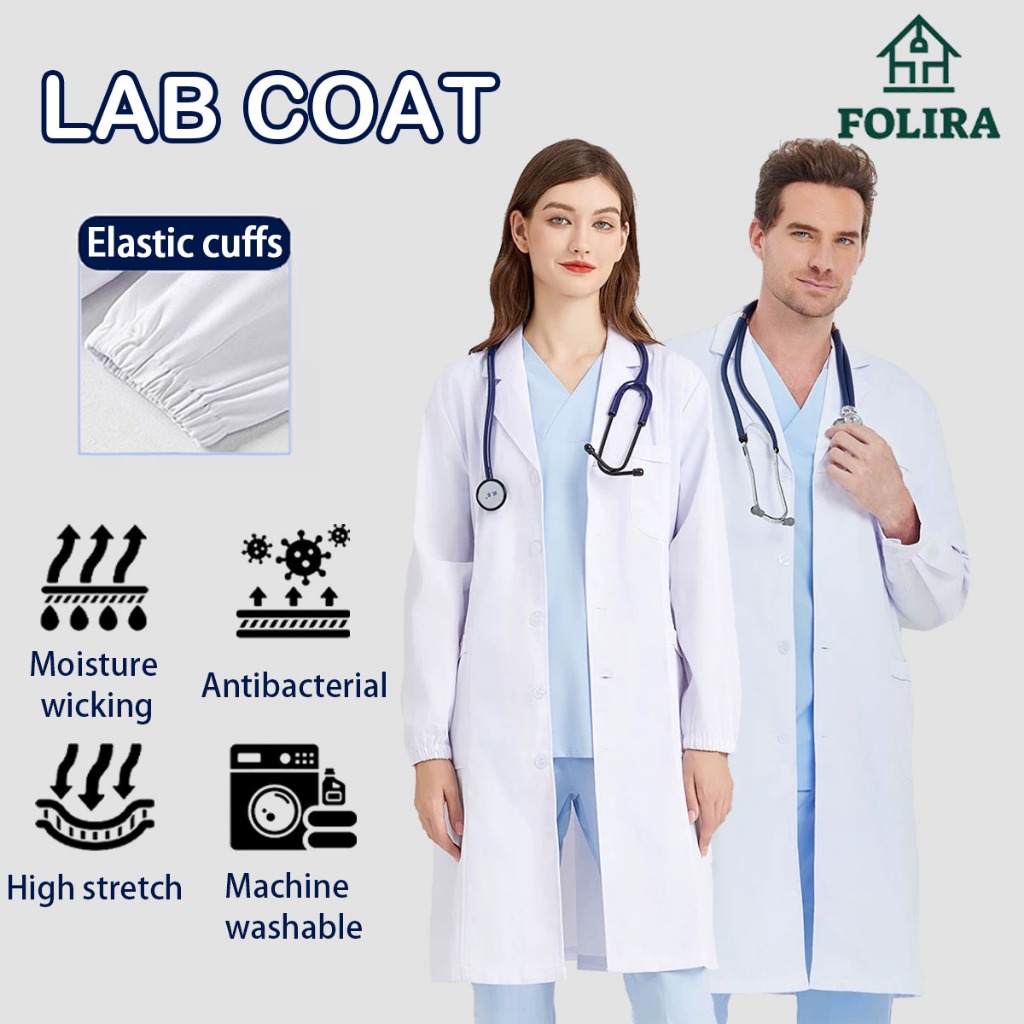 Lab Coat Unisex White Coat Doctor Uniform Student Lab oratory XXS-XXXL ...