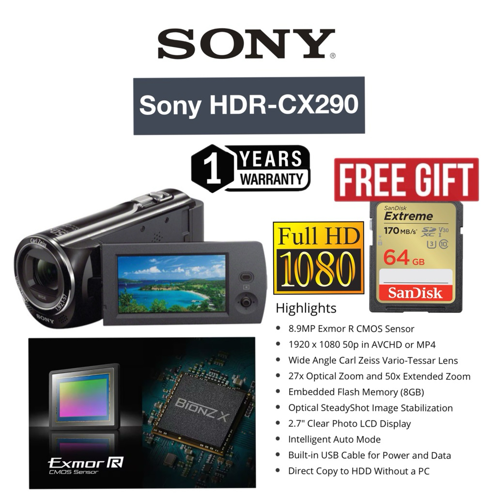 ( DISPLAY ) SONY HDR-CX290 EXMOR R CMOS SENSOR HANDYCAM VIDEOCAM FULL ...