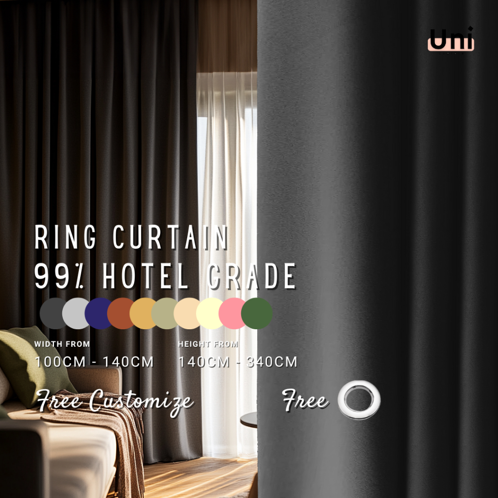 Uni Curtain Ring Blackout Langsir 85-95% Hotel Curtain Triple Layers ...