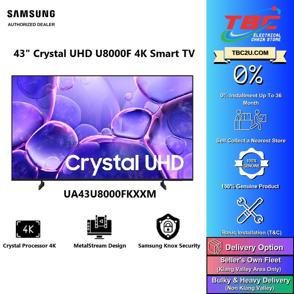 (NEW 2025) SAMSUNG 43" 50" 55" 65" 75" 85" Crystal UHD U8000F 4K Smart TV | UA43U8000FKXXM ...