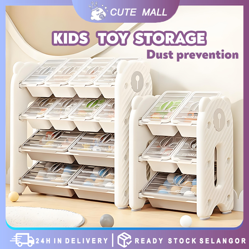 Baby Bear Storage Rack Kids Toys Dust-Proof Organizer Large Capacity 3 & 4-Layer Rak Buku Kanak ...