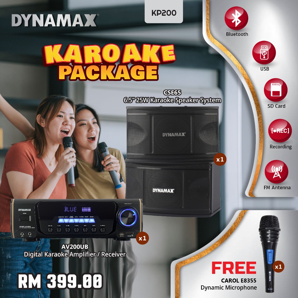 DYNAMAX Karaoke Set Karaoke System AV200UB / AV220UB Amplifier, CSE65 6 ...