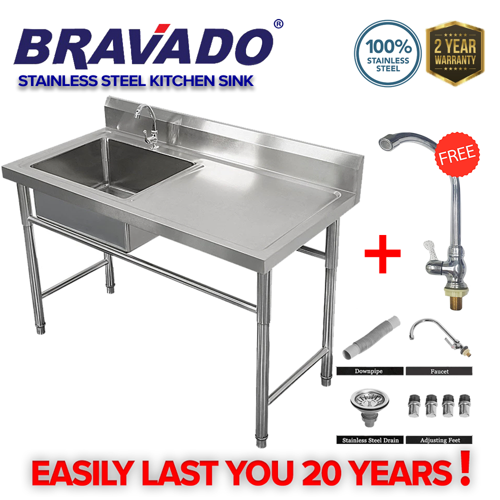 [1.2M/4FT] BRAVADO Kitchen Sink LEFT Single Bowl + Water Tap / Sinki ...