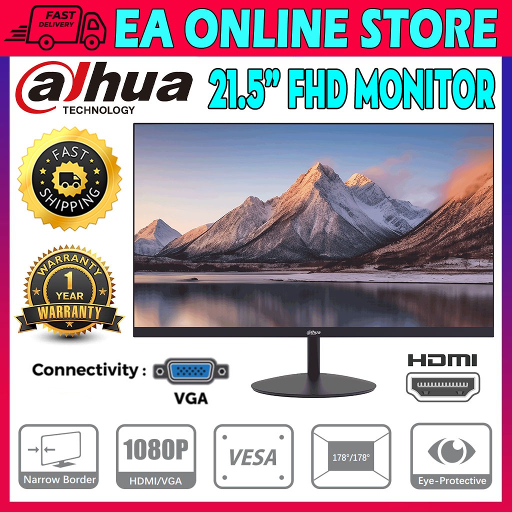 DAHUA LM22-A200Y 21.5"/LM24-A201D 23.8" INDUSTRIAL LEVEL Continuous 24/7 CCTV PC USE FHD LED ...