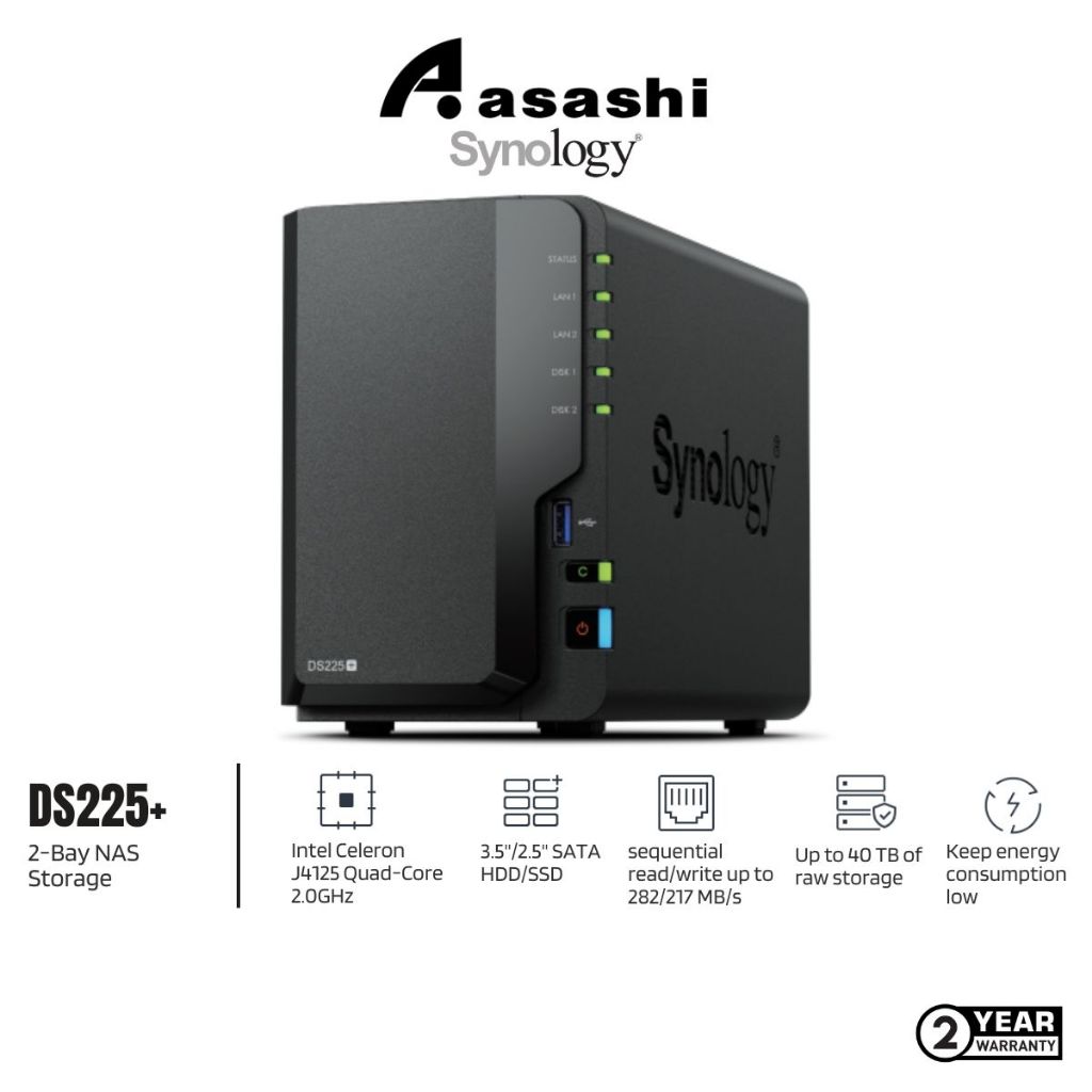Synology DS225+ 2-Bay NAS - (Intel Celeron J4125 2.7 Processor , 2GB DDR4, 1 x GbE, 1 x 2.5GbE ...
